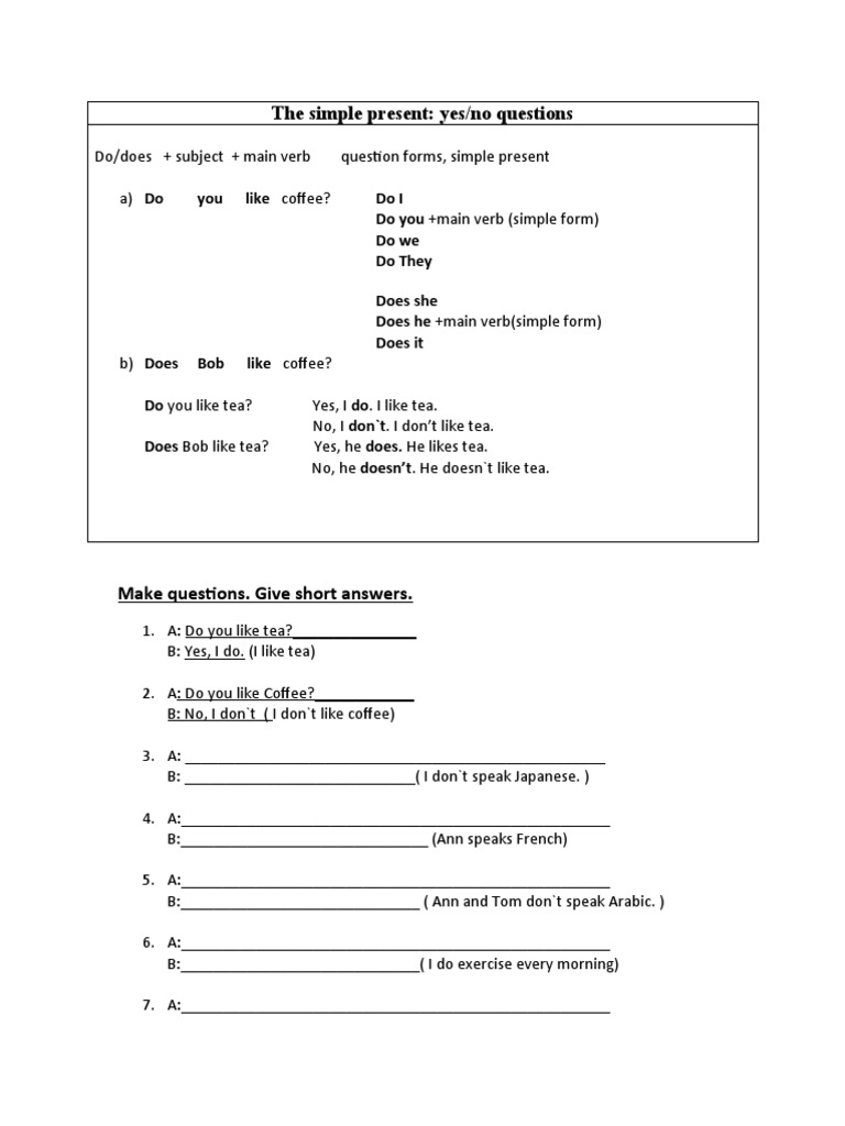 The Simple Present Yes No Questions | PDF