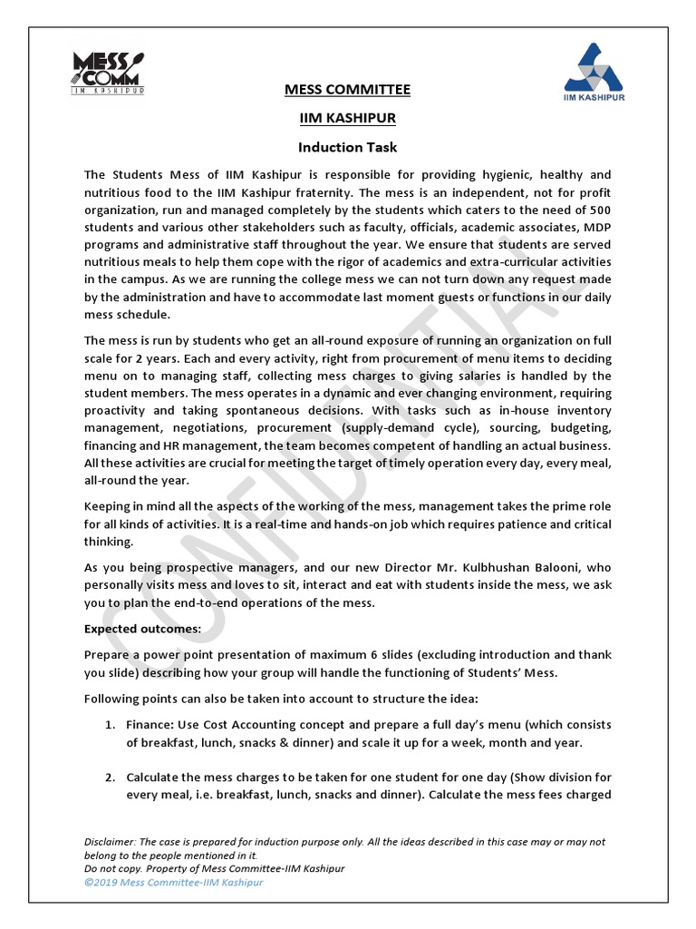 Mess Committee - Induction Task 2019 - Mess Committee | PDF | Inventory ...