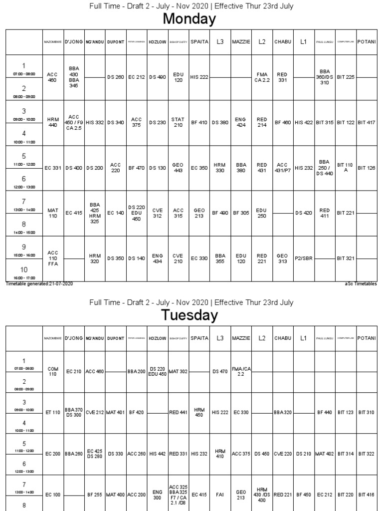 Draft 2 of The Full Time Table | PDF