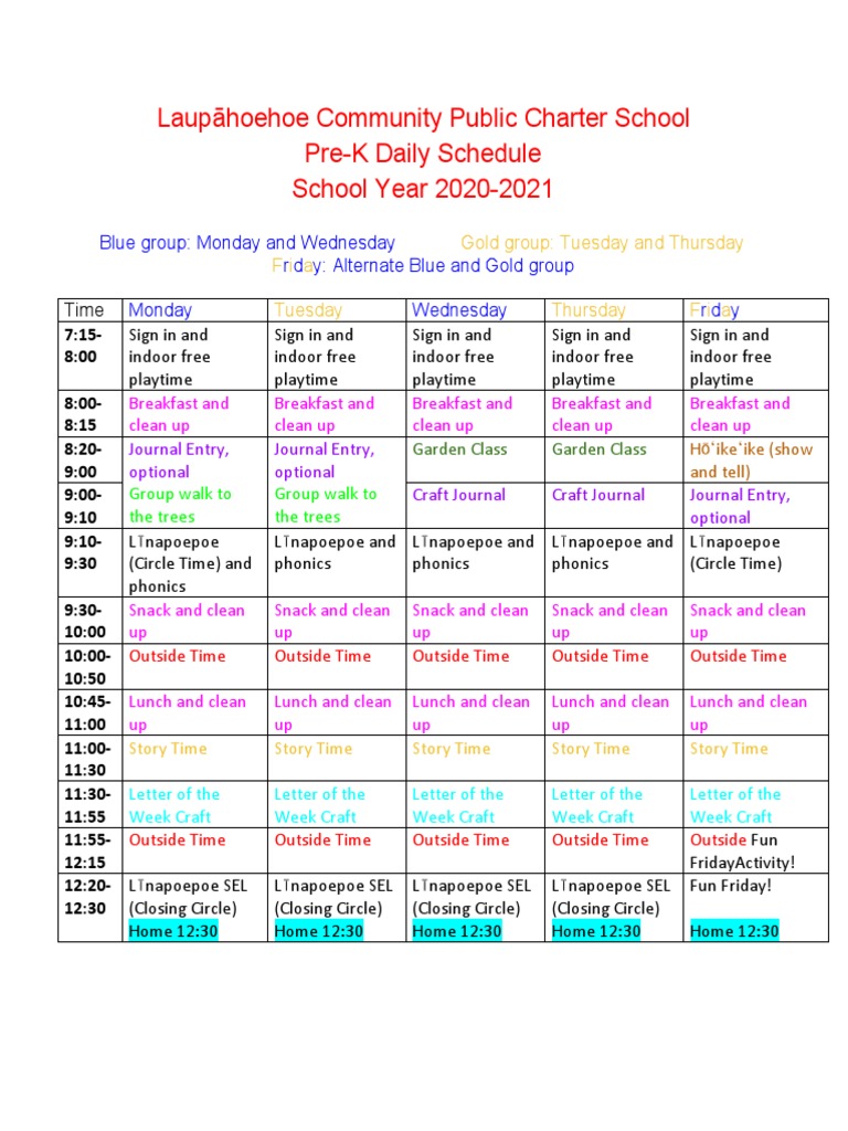 Pre-K Daily Schedule Sy 20-21 | PDF