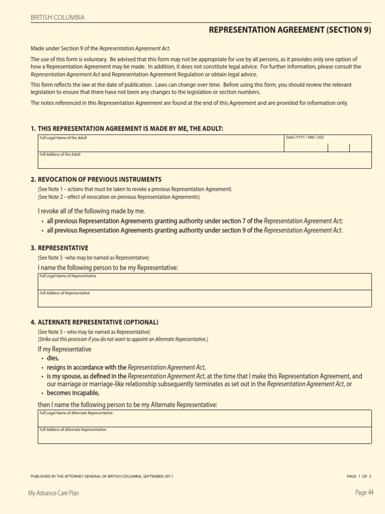 Section 9 Representation Agreement | PDF | Notary Public | Common Law