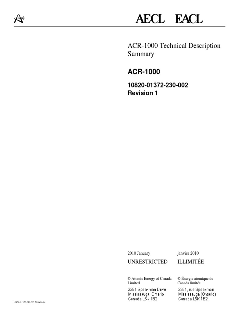 ACR-1000 Technical Description: 10820-01372-230-002 Revision 1 | PDF ...