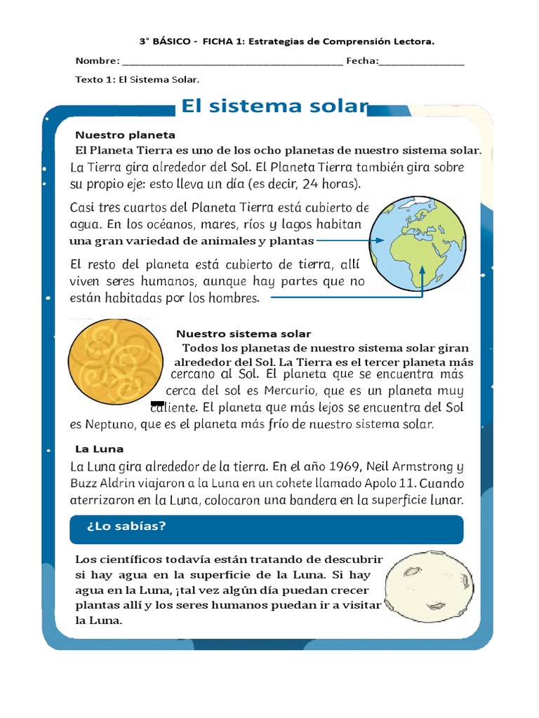 Comprensión De Lectura Sistema Solar