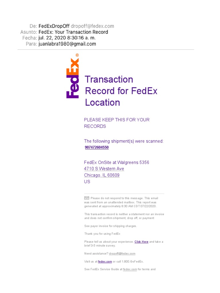 FedEx Your Transaction Record PDF | PDF