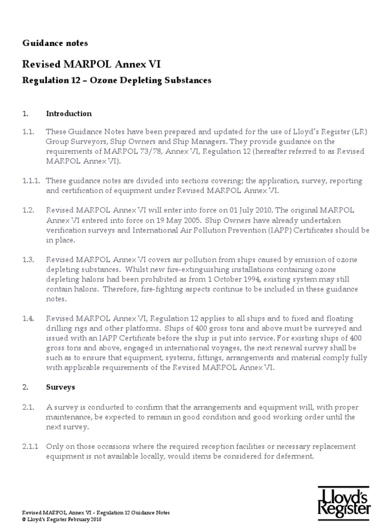 Revised Annex VI Regulation 12 Guidance Notes Marpol VI | PDF ...