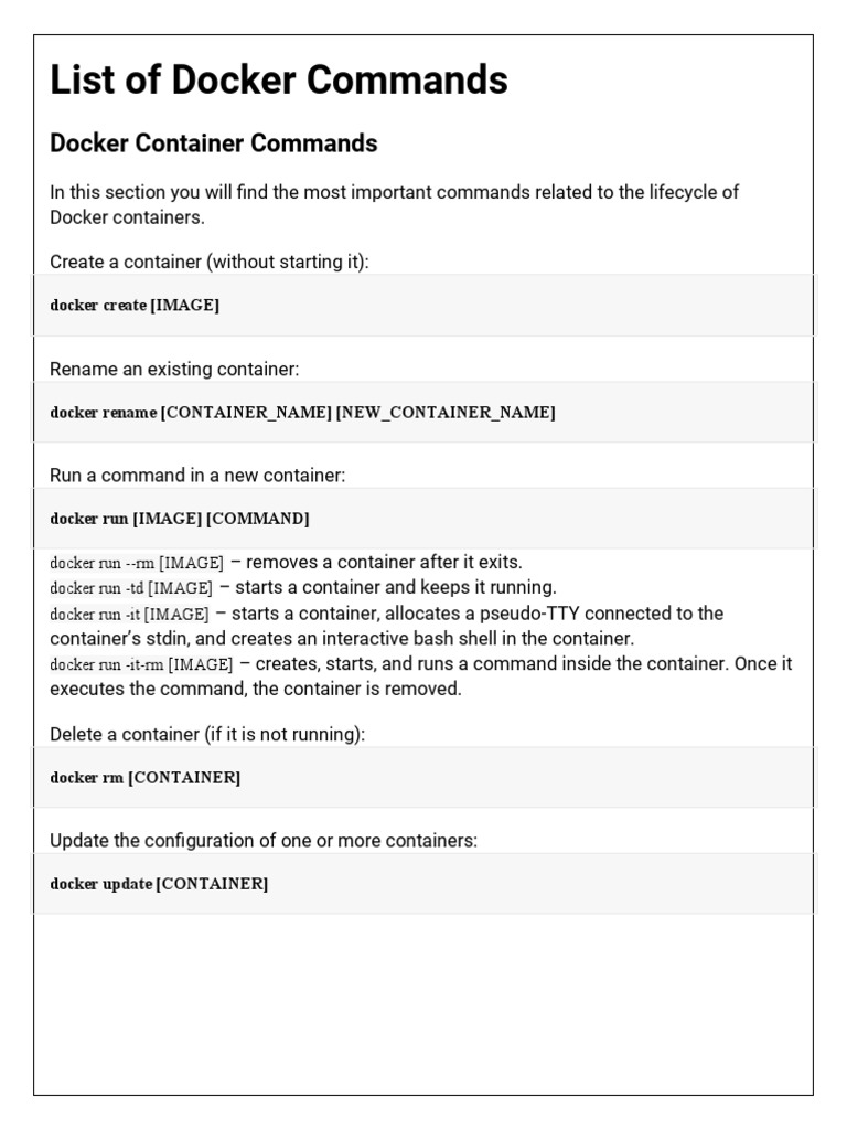 List Of Docker Commands Pdf Utility Software Computer Data