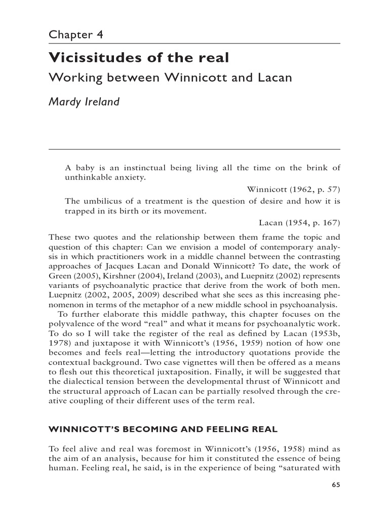 Ireland Working Between Winnicott Lacan in Kirshner | PDF | Jacques ...