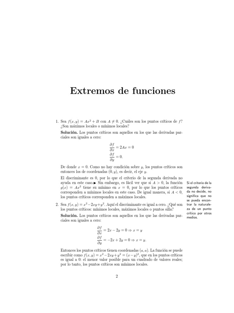 Ejercicios Resueltos de Extremos de Funciones en Varias Variables PDF | PDF | Valores propios y ...