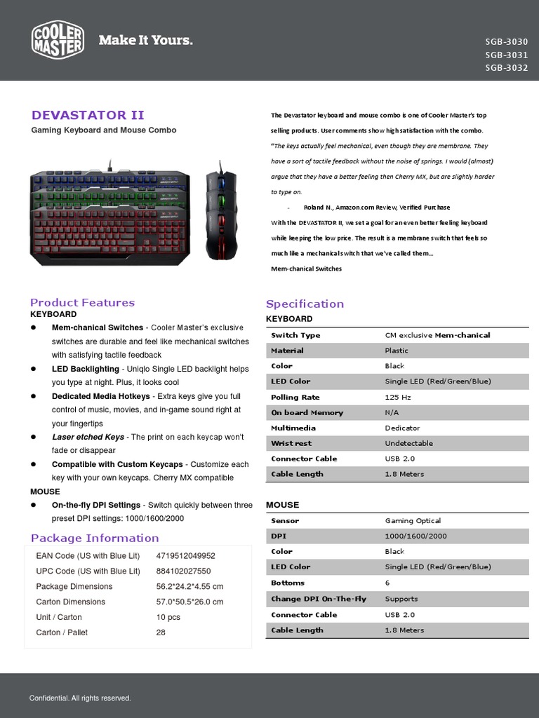 Cooler Master Devastator II Overview | PDF | Computer Keyboard | Equipment