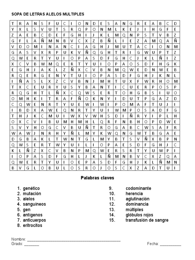 Sopa de Letras Alelos Multiples | PDF | Biología | Genética