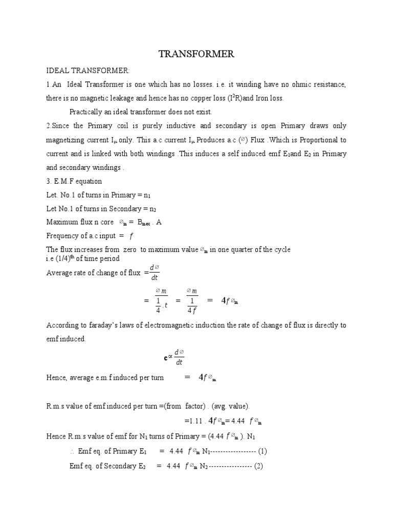 Transformer: D DT M .T M F | PDF | Transformer | Electromagnetic Induction