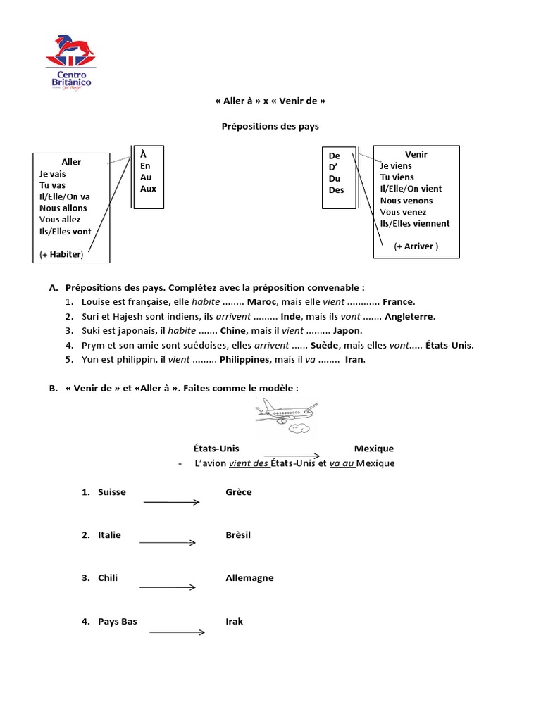 Exercice Prépositions Pays Aller Venir | PDF | Jeux de société ...