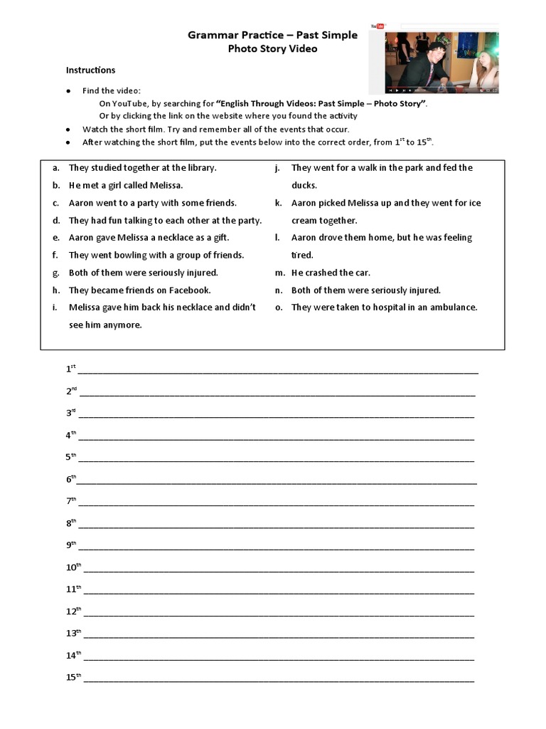 Grammar Practice - Past Simple: Photo Story Video | PDF | Violence | Unrest
