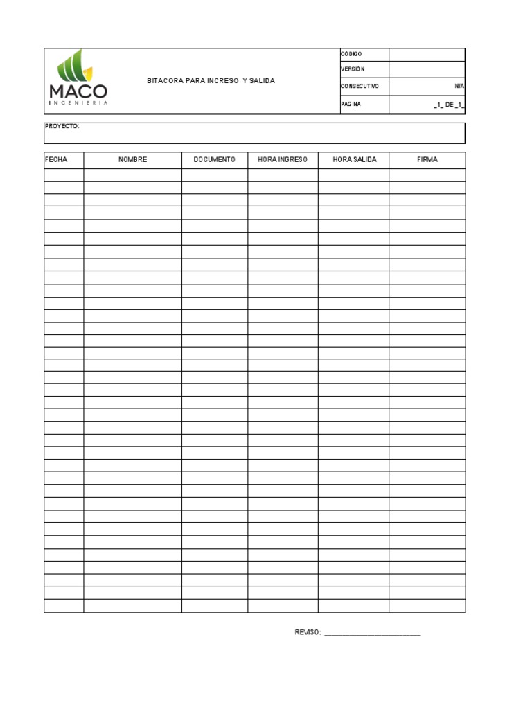 Bitácora de Ingreso y Salida Excel | PDF