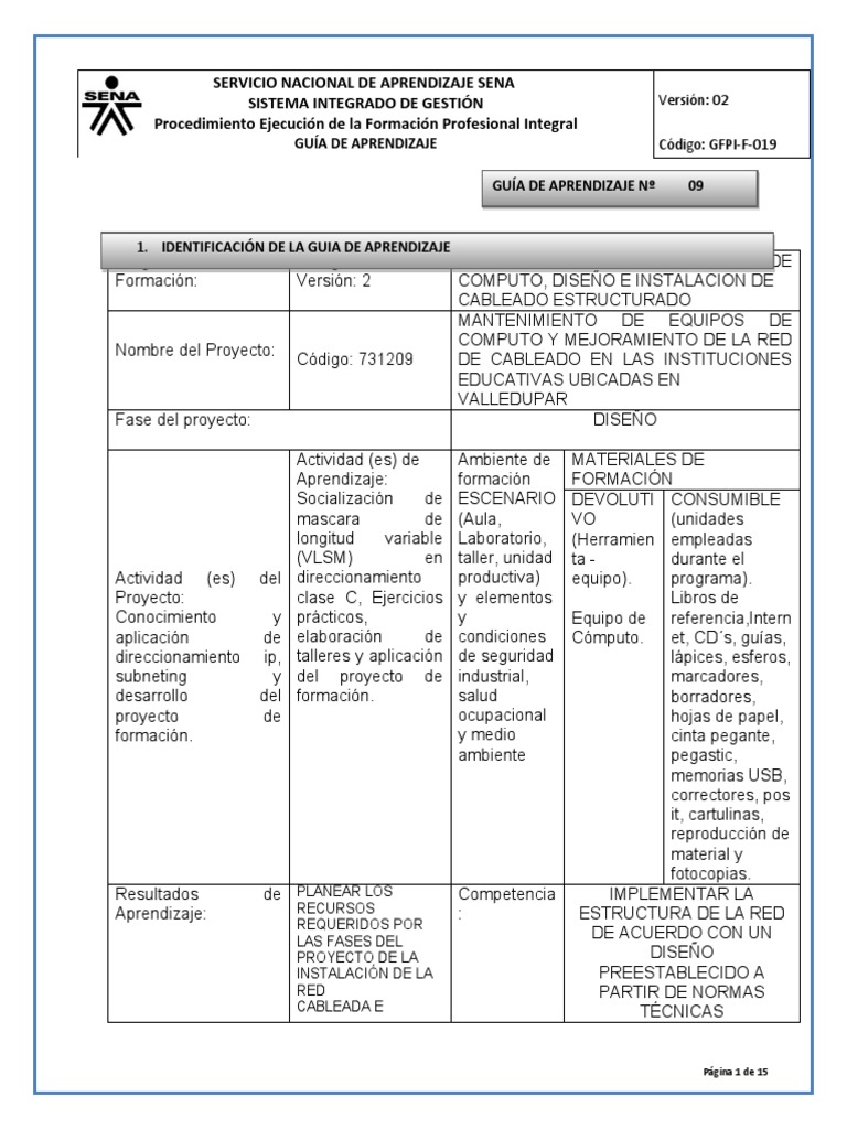 GFPI-F-019 Formato Guia de Aprendizaje VLSM CLASE C | PDF | Dirección IP | Transmisión de datos