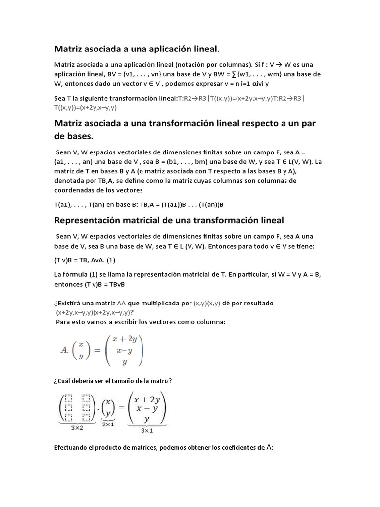 Matriz Asociada A Una Aplicación Lineal Wpoo | PDF | Mapa lineal ...
