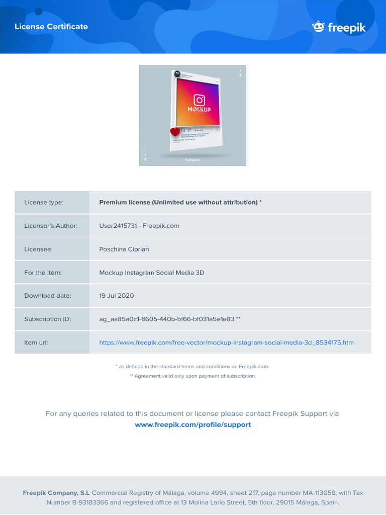 License Certificate: Premium License (Unlimited Use Without Attribution ...