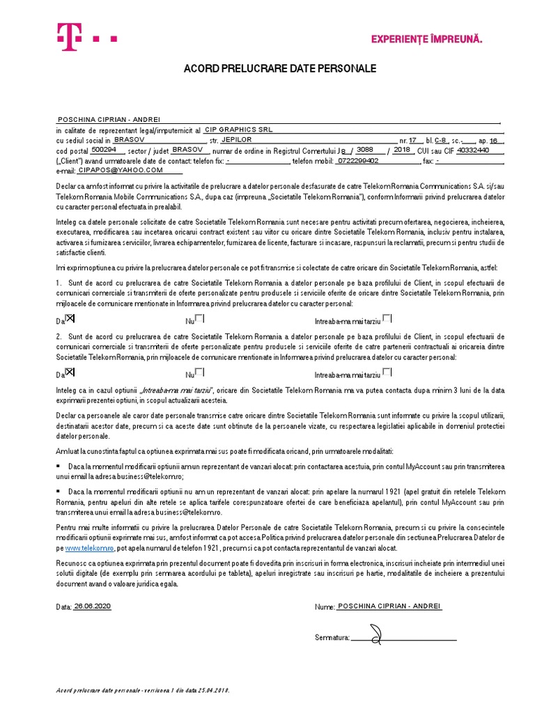 GDPR Formular Acord Prelucrare Date Personale 0 | PDF