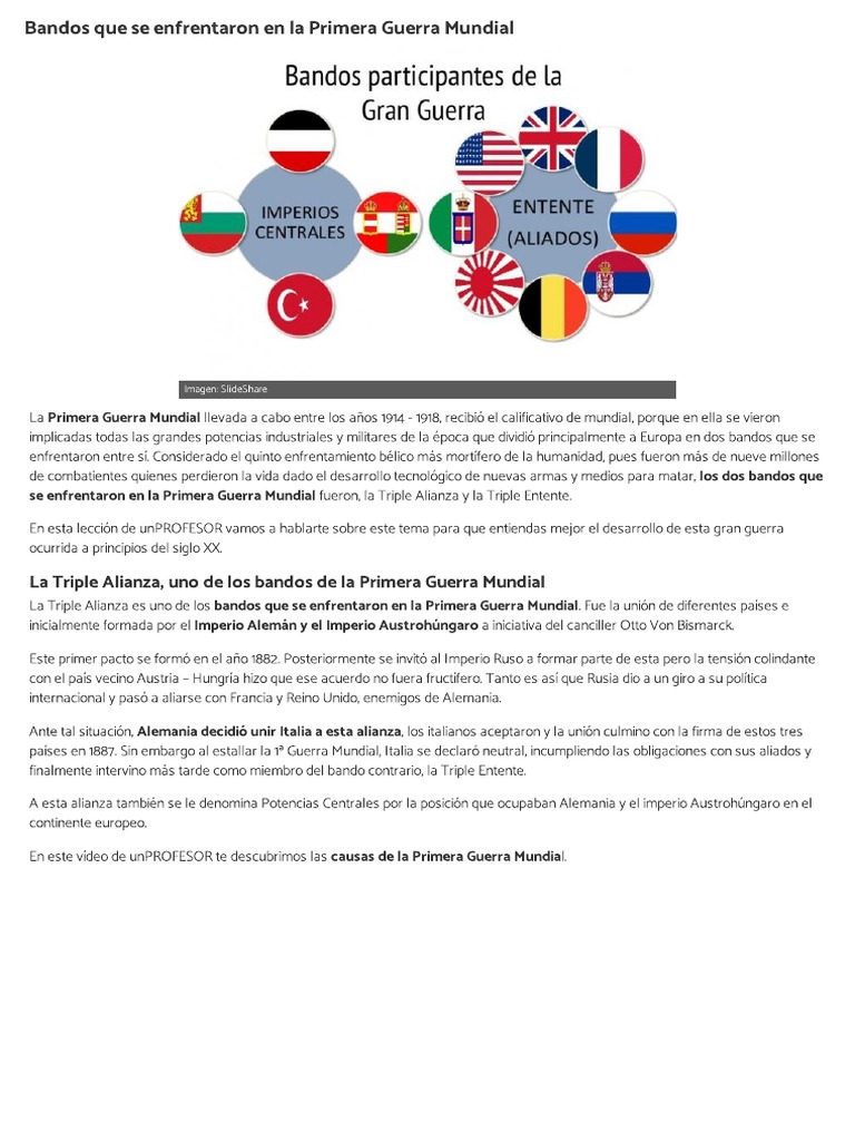 Bandos Que Se Enfrentaron en La Primera Guerra Mundial PDF | PDF