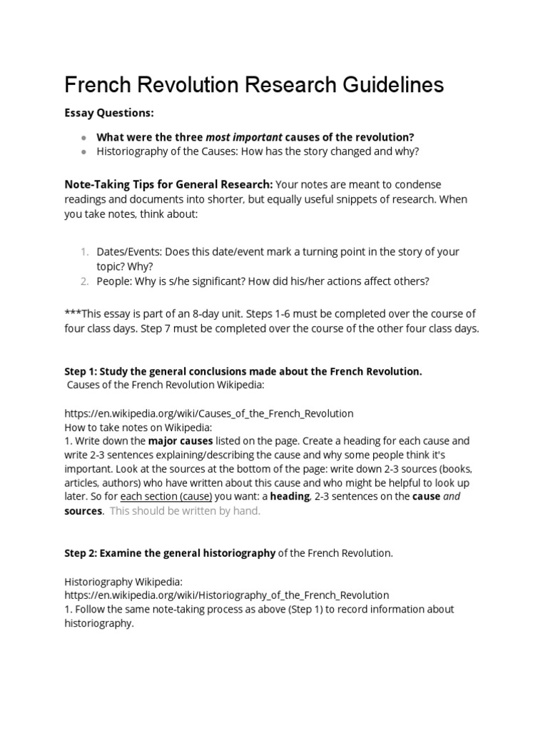 Research Guidelines French Rev | PDF | Essays | Historiography