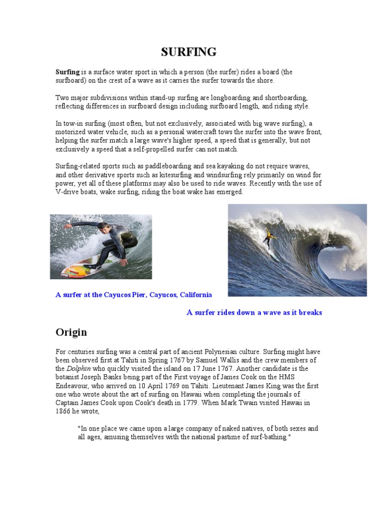 Surfing Is A Surface Water Sport in Which A Person | PDF | Water Sports ...