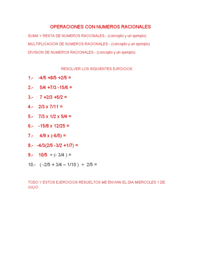 Operaciones Con Numeros Racionales | PDF
