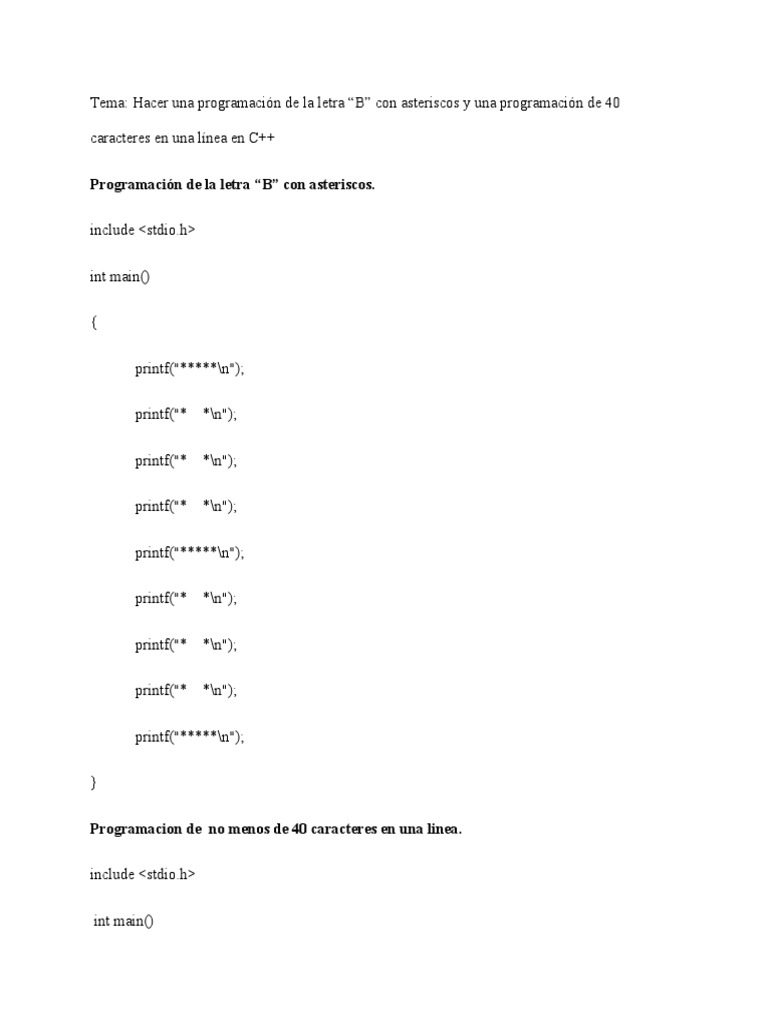 Programación de la letra "B" en C++ | PDF