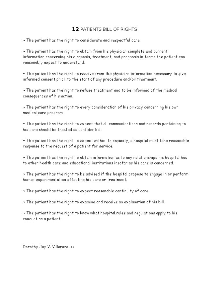 12 Patients Bill of Rights | PDF | Patient | Health Care