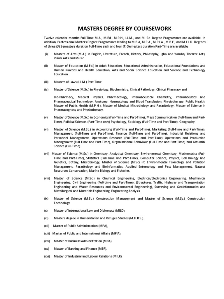 Masters Degree by Coursework | PDF | Postgraduate Education | Master Of ...