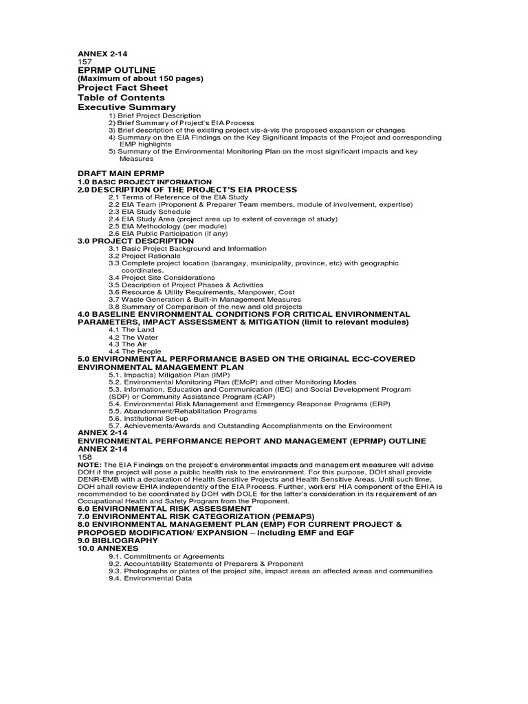 Project Fact Sheet Executive Summary: Eprmp Outline | PDF ...