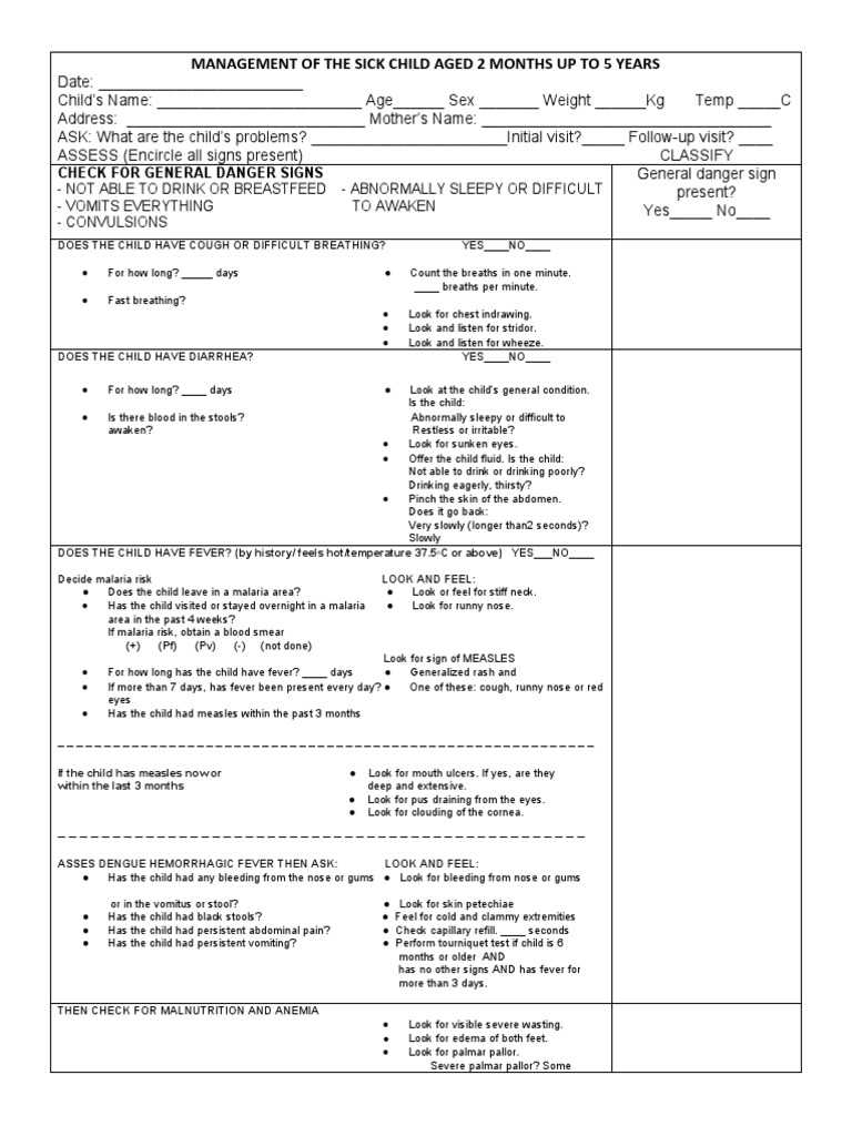 Management of The Sick Child Aged 2 Months Up To 5 Years: Check For ...