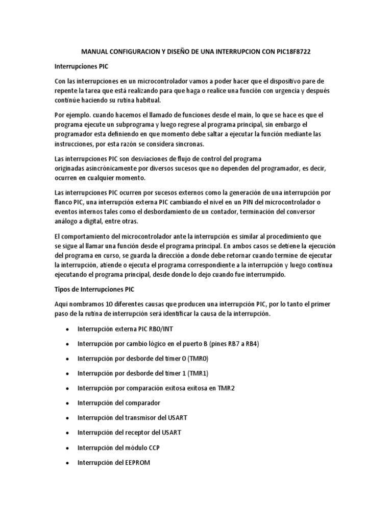 Manual Configuracion y Diseño de Una Interrupcion Con Pic18f8722 | PDF | Microcontrolador ...