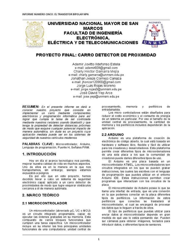 Informe Final Del Laboratorio 5 | PDF | Microcontrolador | Arduino