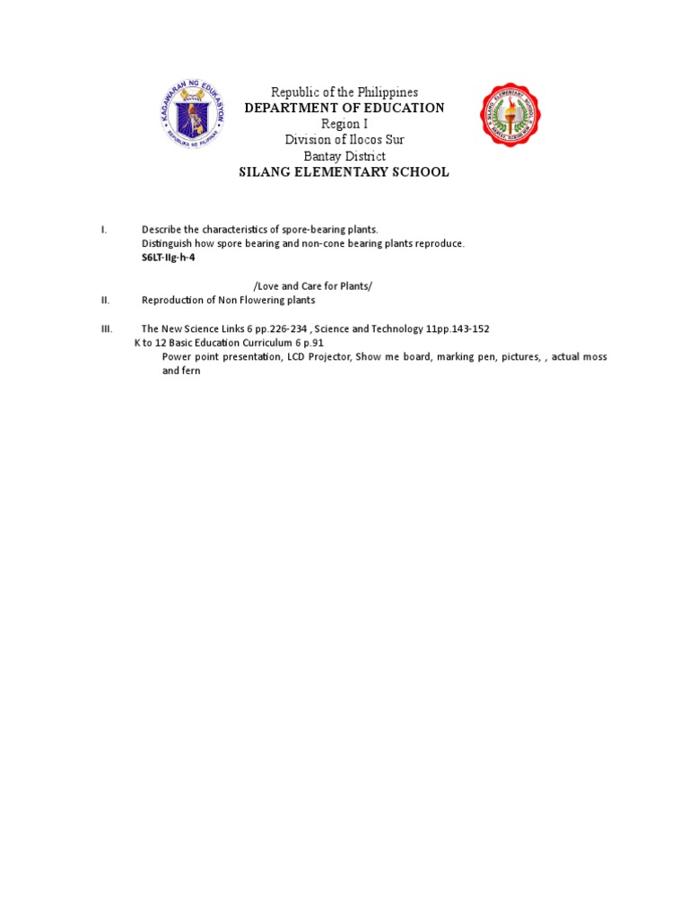 Lesson Plan in Pore Bearing Plants | PDF