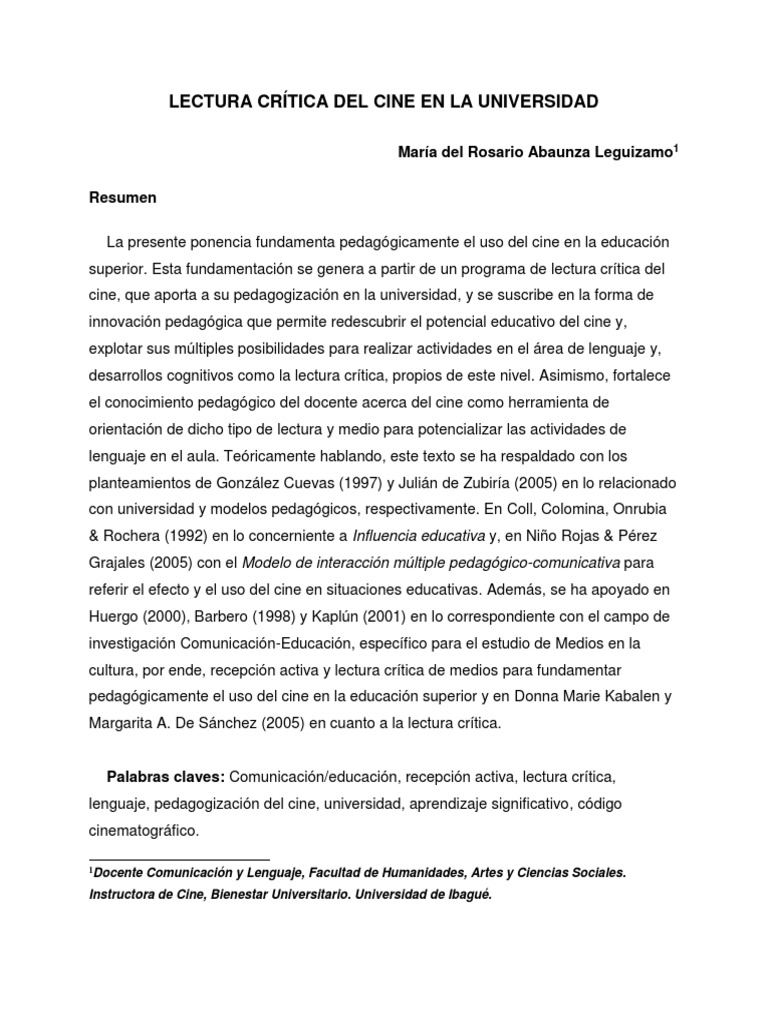Lectura Crítica Del Cine en La Universidad | PDF | Comunicación ...