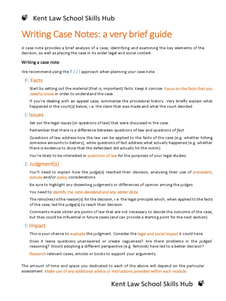 Writing Case Notes: A Very Brief Guide: Kent Law School Skills Hub ...