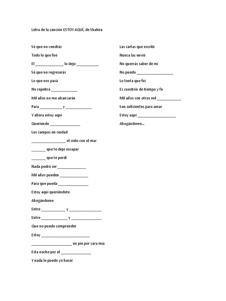 ESTOY AQUÍ - Shakira | PDF