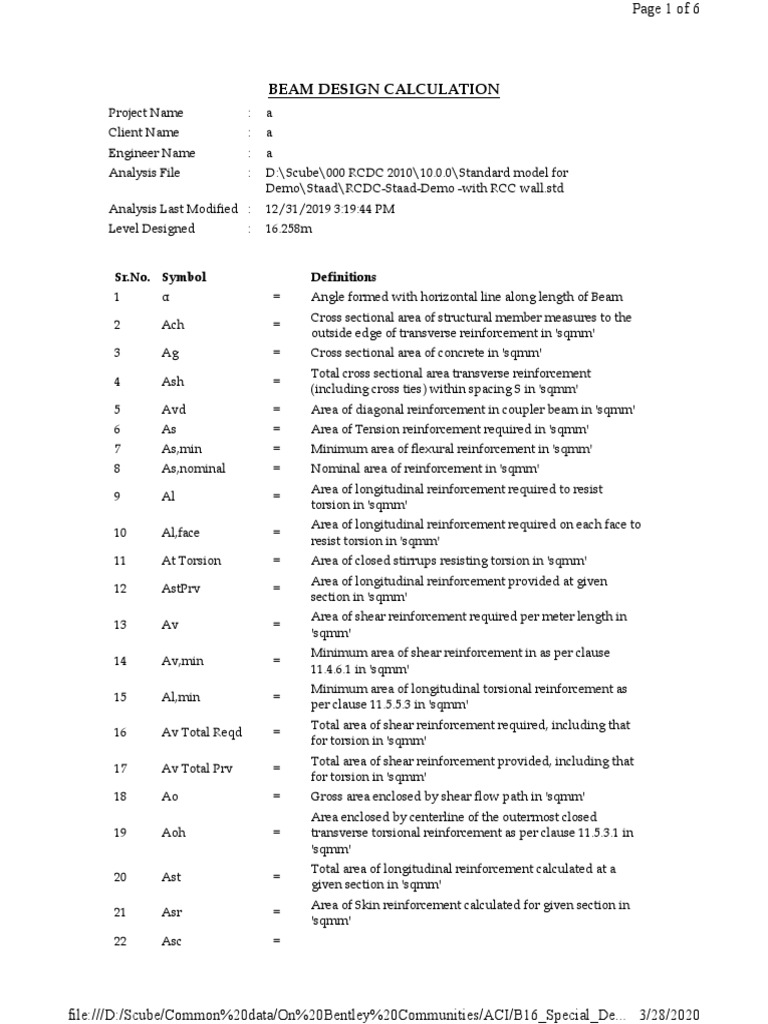 Beam Design Calculations: Definitions of Parameters, Code References ...