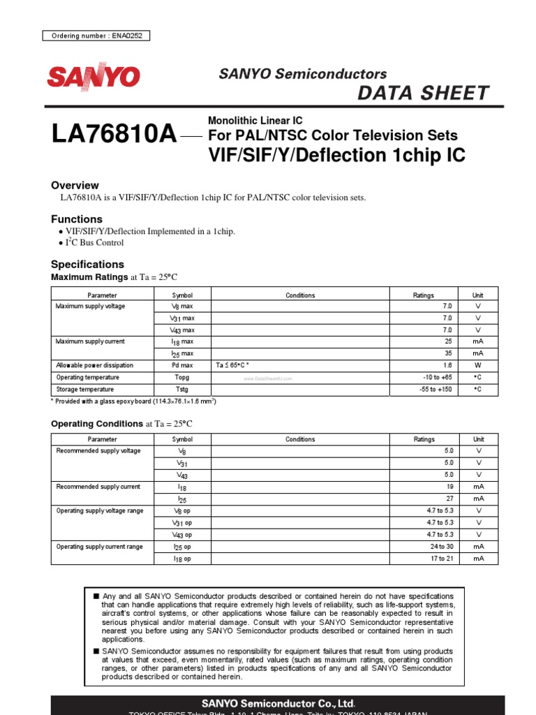 VIF/SIF/Y/Deflection 1chip IC: For PAL/NTSC Color Television Sets | PDF ...