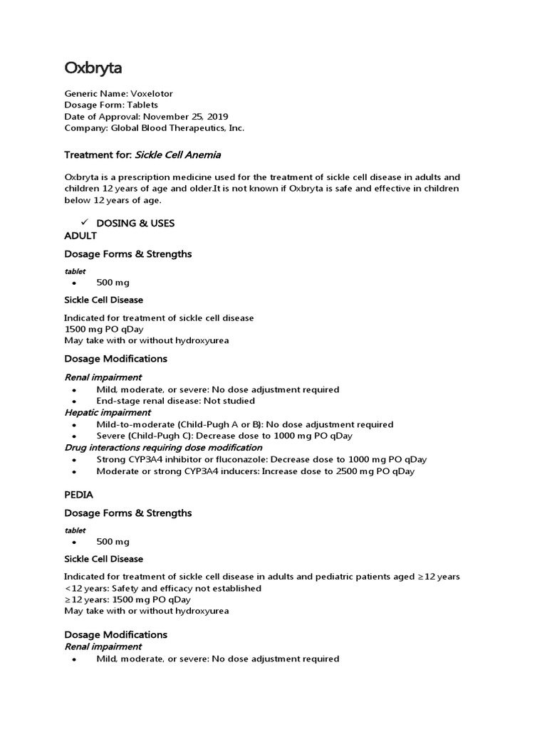 A Comprehensive Review of Oxbryta (Voxelotor): Dosing, Pharmacology ...