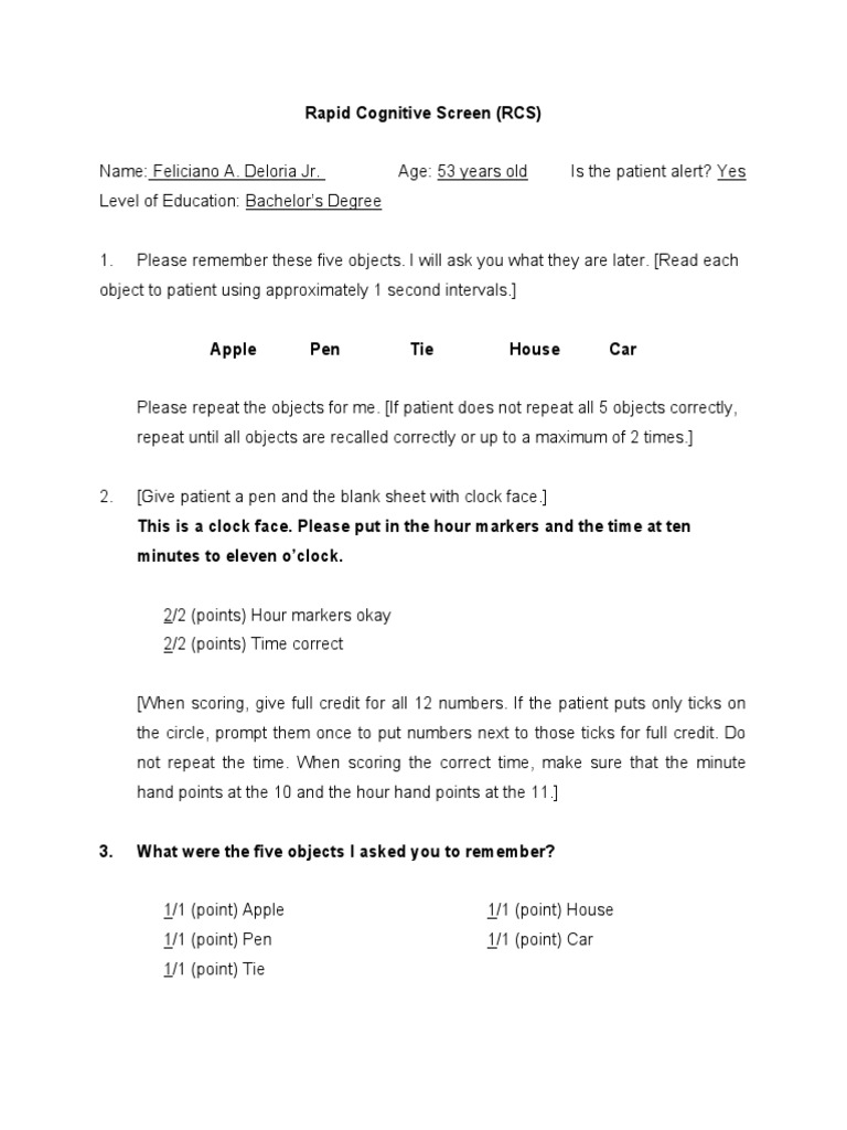 Rapid Cognitive Screen | PDF | Language Arts & Discipline