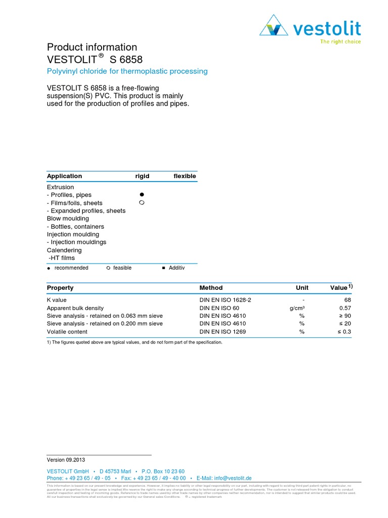 Vestolit Product Information S 6858: Polyvinyl Chloride For ...