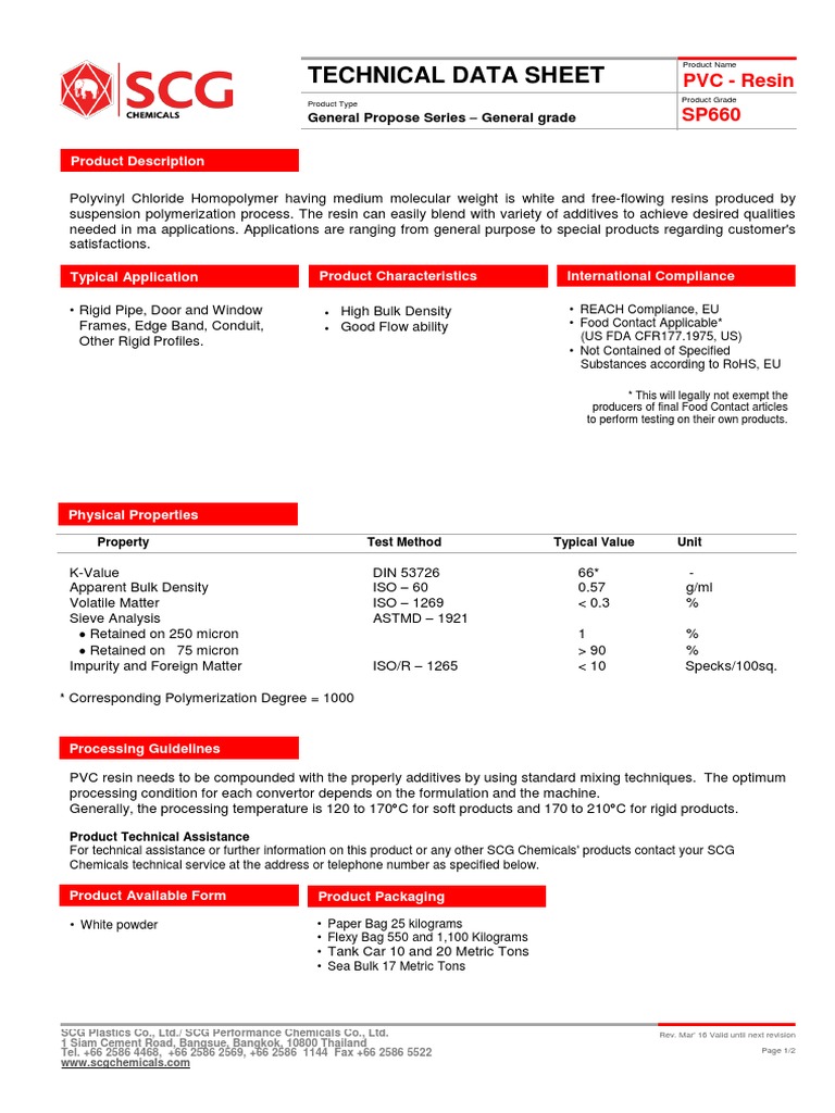 Technical Data Sheet: PVC - Resin SP660 | PDF | Polyvinyl Chloride ...