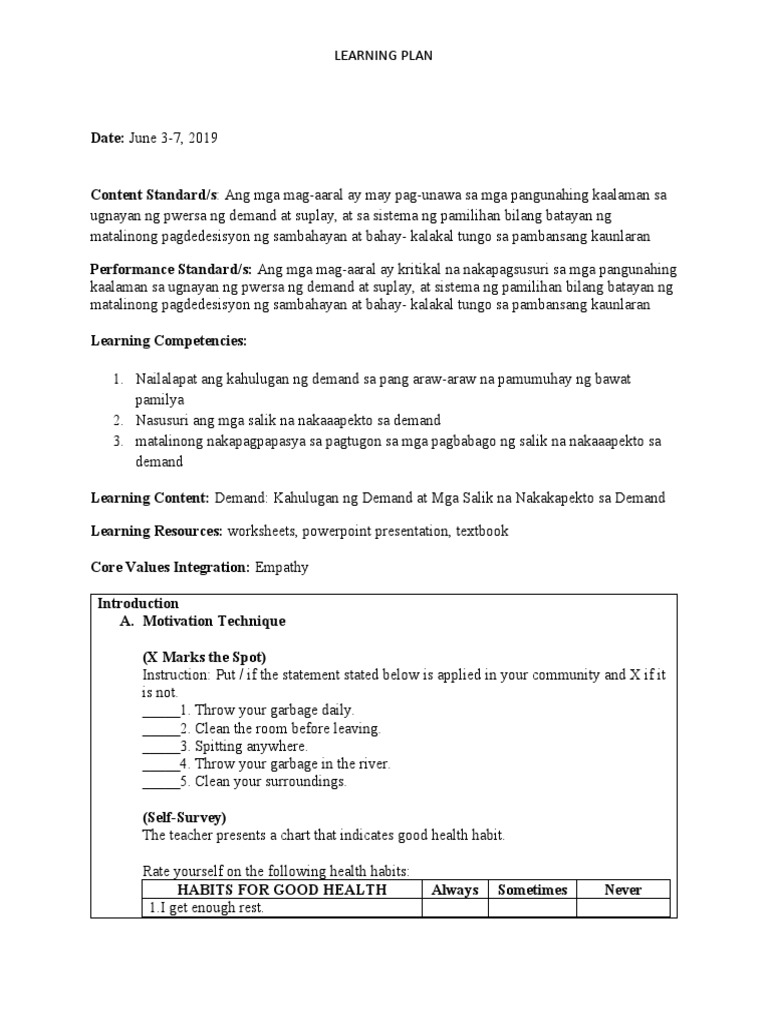 Weekly Learning Plan Template 3is Sample | PDF | Education Theory ...