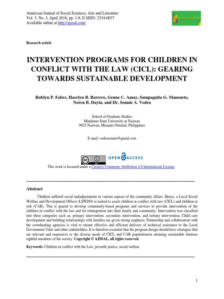 Intervention Programs For Children in Conflict With The Law (Cicl ...
