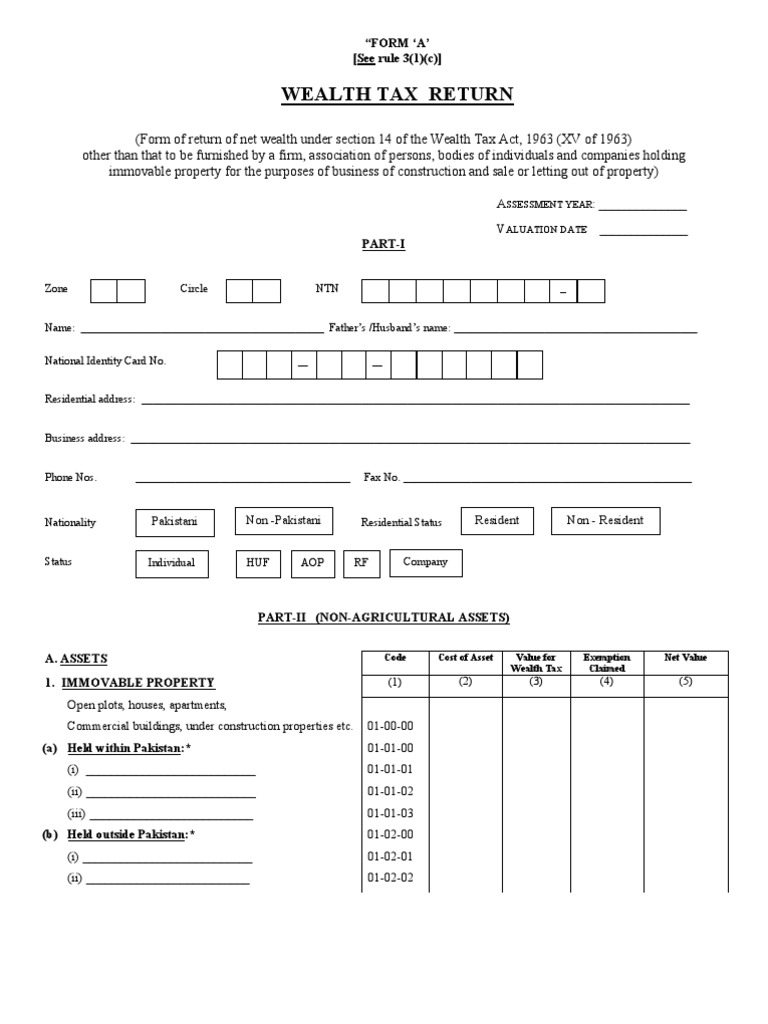 Wealth Tax Return Form A Guide | PDF