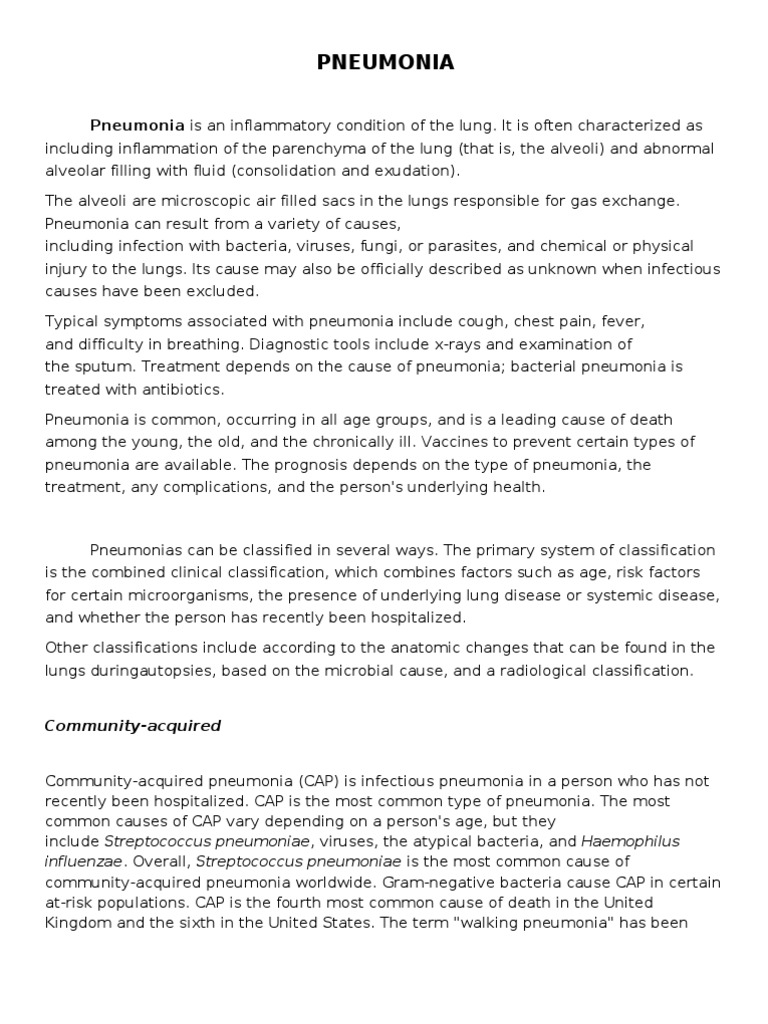 Pneumonia: Pneumonia Is An Inflammatory Condition of The Lung. It Is ...