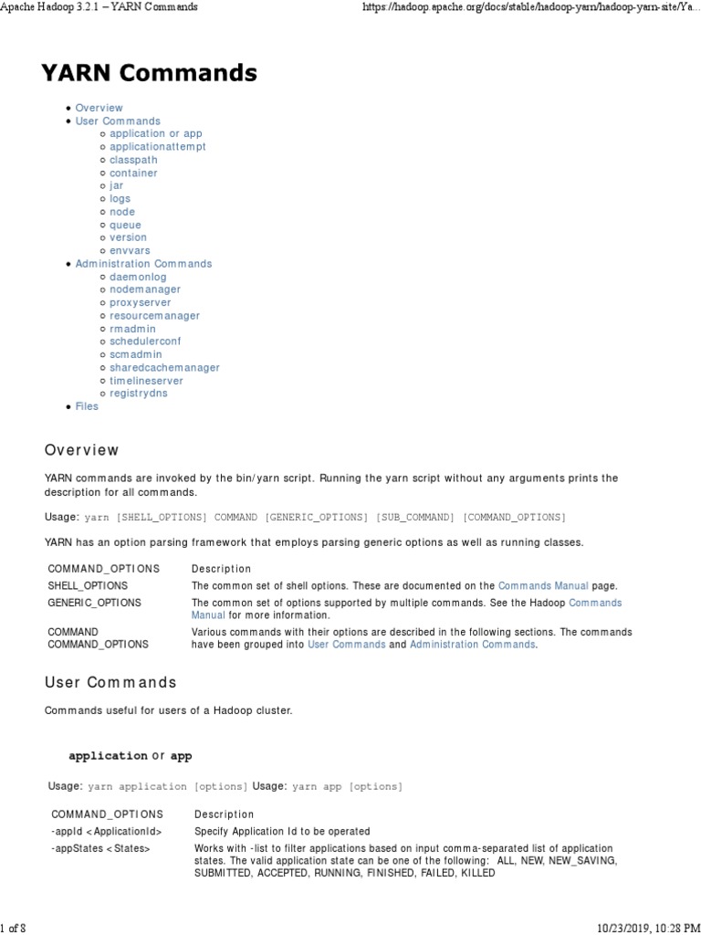 Apache Hadoop Yarn Commands | PDF | Apache Hadoop | Computing