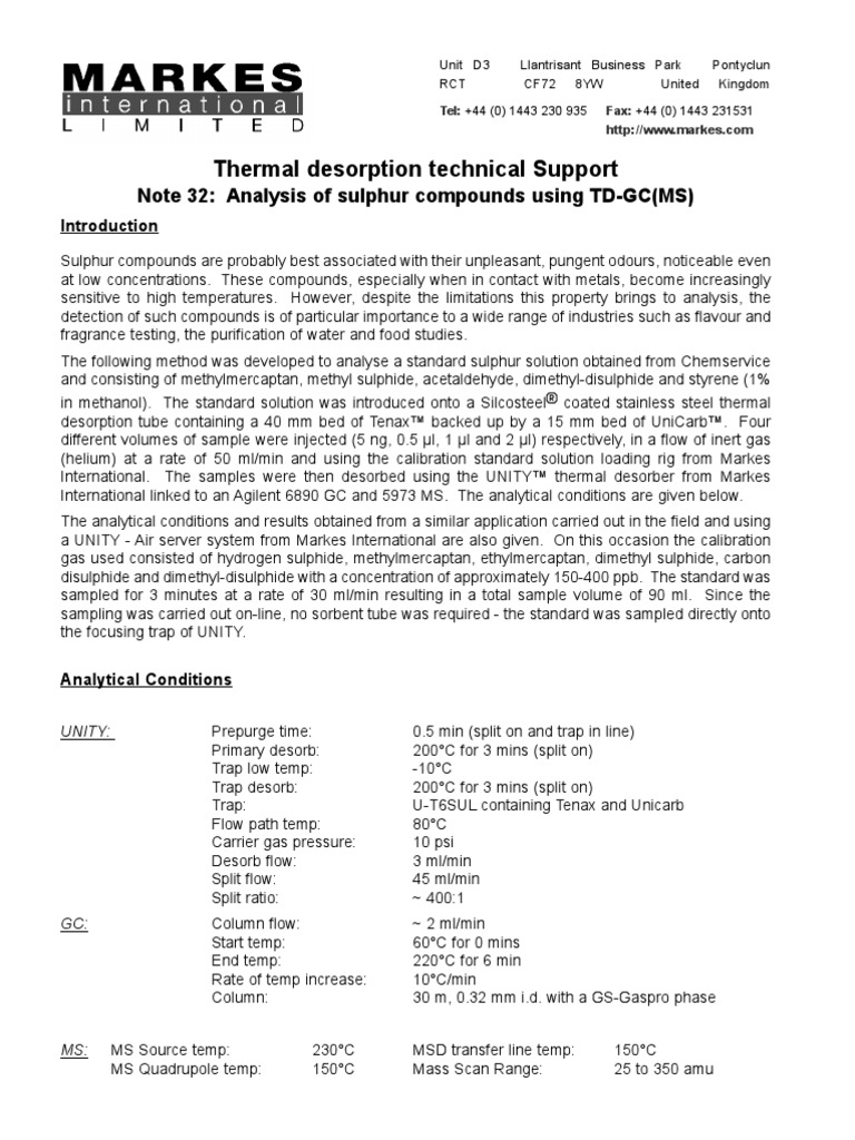Sulphur Compounds TD GC MS | PDF | Gas Chromatography | Materials