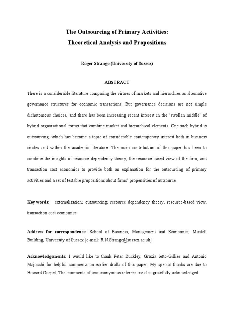 Roger Strange Entire | PDF | Transaction Cost | Outsourcing